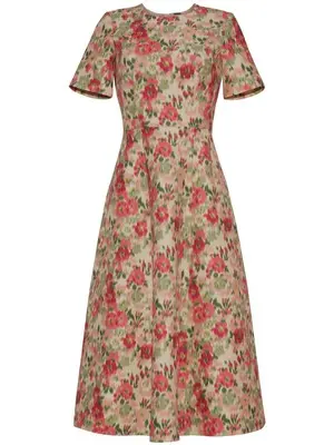 Adam Lippes Eloise Floral-print Flared Dress - Neutrals