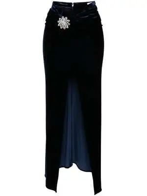 Rabanne Crystal-brooch Velvet Midi Skirt
