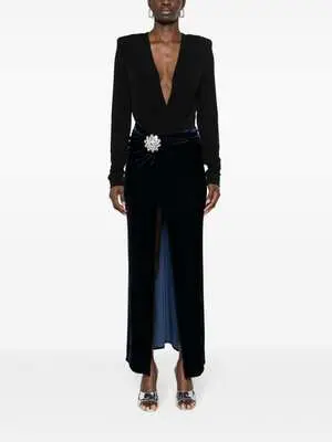 Rabanne Crystal-brooch Velvet Midi Skirt