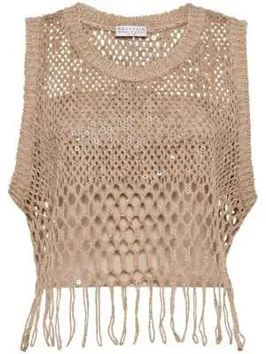 Brunello Cucinelli Sequin-embellished Open-knit Vest