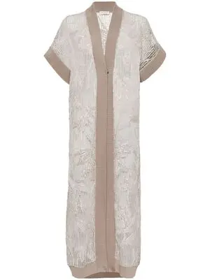 Brunello Cucinelli Magnolia-embroidered Long Cardigan - Neutrals