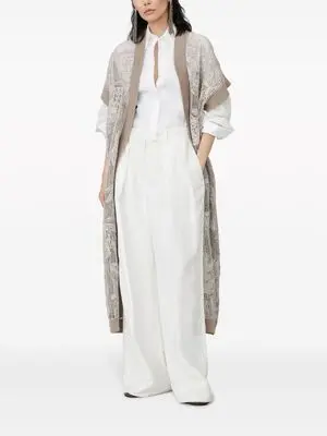 Brunello Cucinelli Magnolia-embroidered Long Cardigan - Neutrals