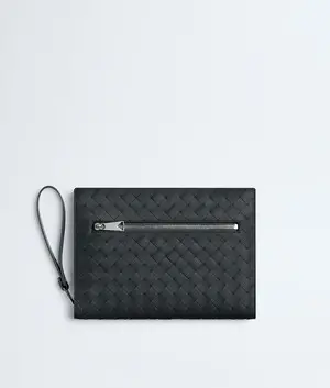 Bottega Veneta Small Intrecciato Document Case With Wristlet - Ardoise