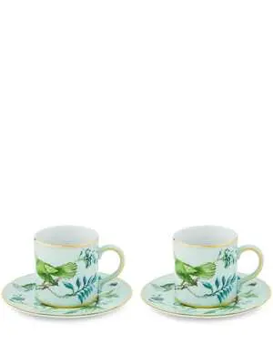 AQUAZZURA CASA Secret Garden Porcelain Coffee Cups And Saucers - Green