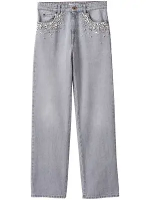 Miu Miu Embellished Straight-leg Jeans - Grey