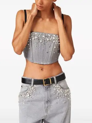 Miu Miu Embellished Straight-leg Jeans - Grey