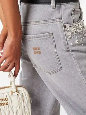 Miu Miu Embellished Straight-leg Jeans - Grey