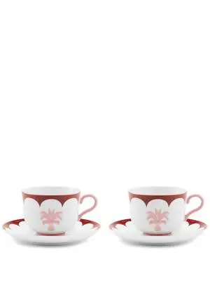 AQUAZZURA CASA Jaipur Porcelain Tea Cups And Saucers - Red