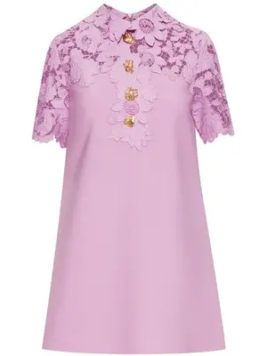 Oscar De La Renta Mixed Botanical Guipure-panel Minidress