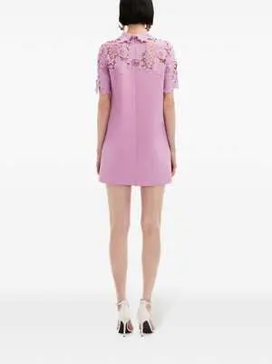 Oscar De La Renta Mixed Botanical Guipure-panel Minidress