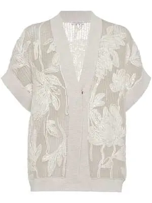 Brunello Cucinelli Floral-embroidered V-neck Cardigan