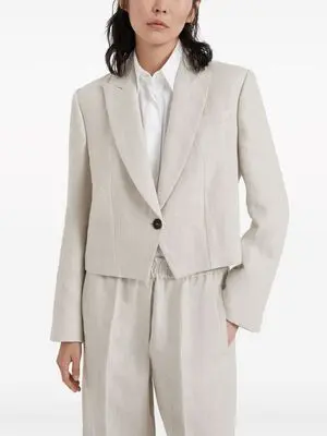Brunello Cucinelli Cropped Linen Blazer - Neutrals