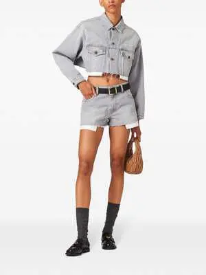 Miu Miu Logo-appliqué Cropped Denim Jacket - Grey