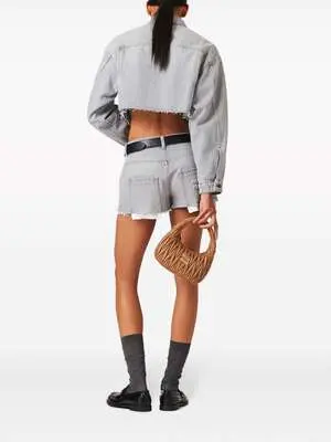 Miu Miu Logo-appliqué Cropped Denim Jacket - Grey