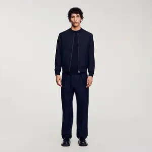 Sandro Zip-up Varsity Jacket - Navy Blue