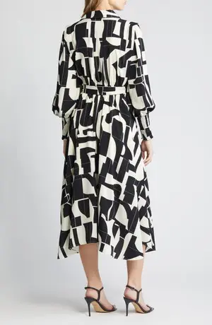 ZOE AND CLAIRE Abstract Print Long Sleeve Midi Dress