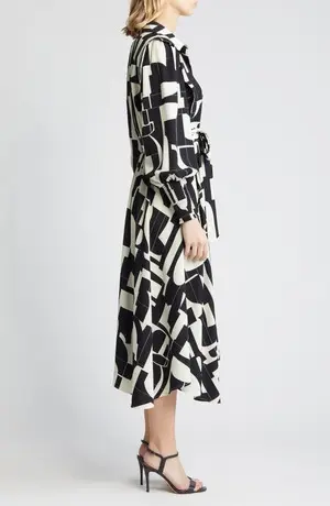 ZOE AND CLAIRE Abstract Print Long Sleeve Midi Dress