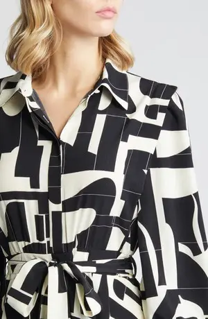 ZOE AND CLAIRE Abstract Print Long Sleeve Midi Dress