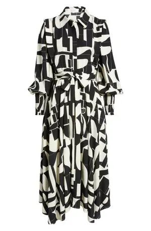 ZOE AND CLAIRE Abstract Print Long Sleeve Midi Dress
