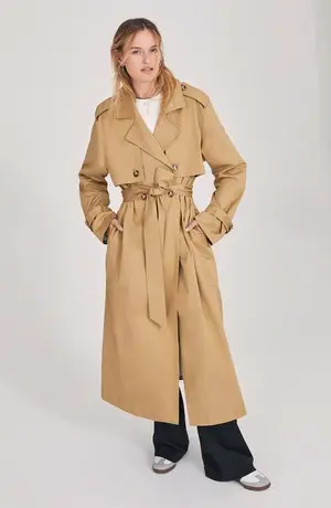 FAVORITE DAUGHTER The Charles Tie Waist Double Breasted Trench Coat