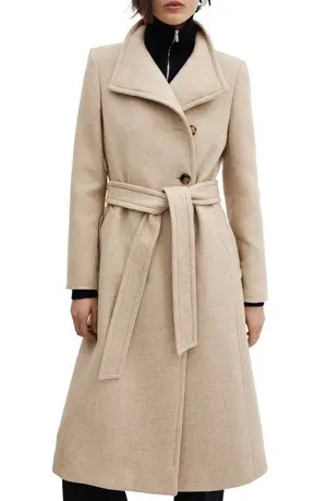 Mango Belted Wool Blend Overcoat
