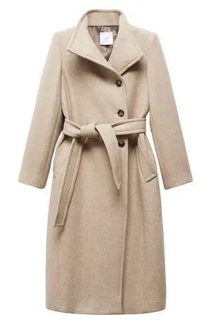 Mango Belted Wool Blend Overcoat