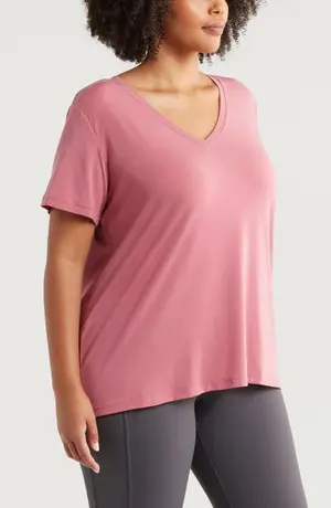 Zella Breathe Active V-neck Tee - Pink Mauve