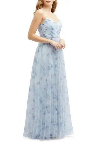 Dessy Collection Floral A-line Chiffon Gown