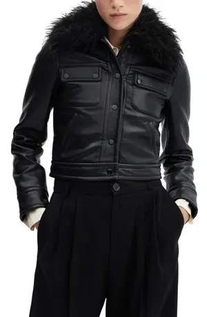 Mango Faux Leather Jacket With Removable Faux Fur Collar