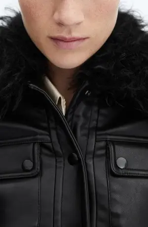 Mango Faux Leather Jacket With Removable Faux Fur Collar