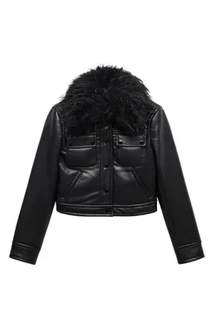 Mango Faux Leather Jacket With Removable Faux Fur Collar
