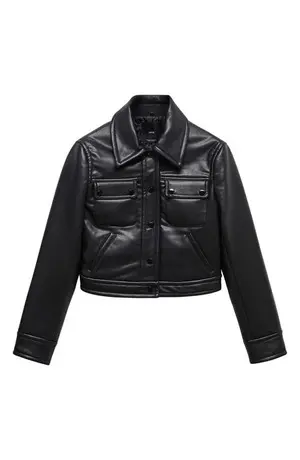 Mango Faux Leather Jacket With Removable Faux Fur Collar