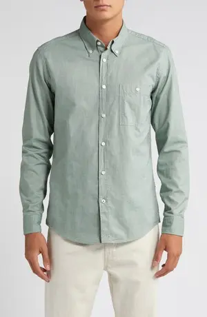 BOSS Roan Solid Button-down Shirt Open Green