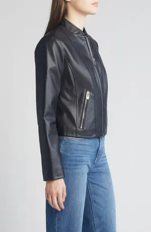 Via Spiga Faux Leather Fitted Jacket - Black