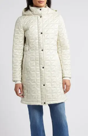 Via Spiga Box Quilt Hooded Coat - Champagne
