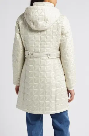 Via Spiga Box Quilt Hooded Coat - Champagne
