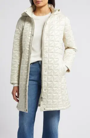 Via Spiga Box Quilt Hooded Coat - Champagne