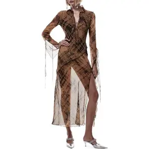 Mango Printed Long Sleeve Maxi Dress - Russet