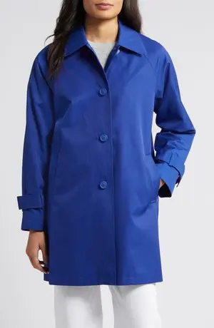 Via Spiga Balmacain Cotton Blend Coat - Positano Blue