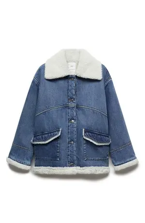 Mango Faux Shearling Lined Denim Jacket