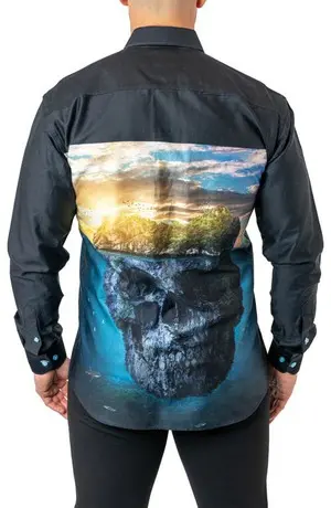 MACEOO Fibonacci Skull Island Cotton Button-up Shirt