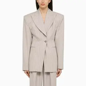 Andamane Pearl Grey Pinstripe Single Breasted Jacket Ottavia