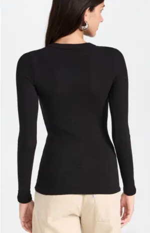 Enza Costa Textured Rib Long Sleeve Tee - Black