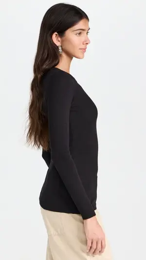Enza Costa Textured Rib Long Sleeve Tee - Black