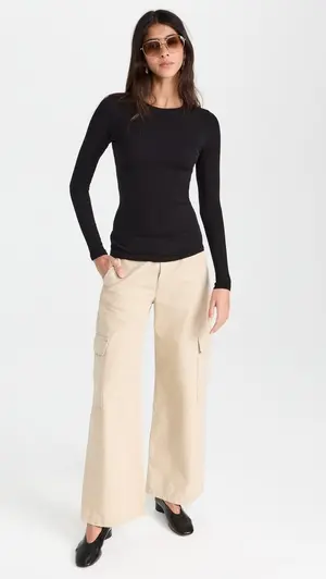 Enza Costa Textured Rib Long Sleeve Tee - Black