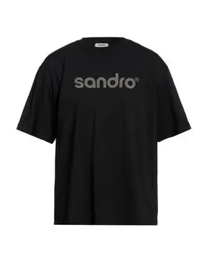 Sandro Man T-shirt Burgundy Size M Cotton, Elastane Black
