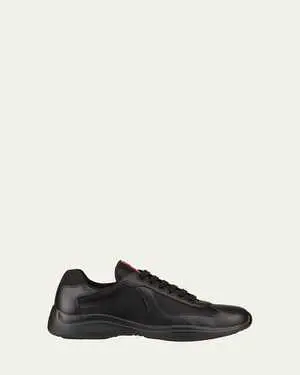Prada Americas Cup Leather Sneakers - Black