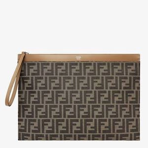 Fendi Large Flat Ff Pouch - Brown