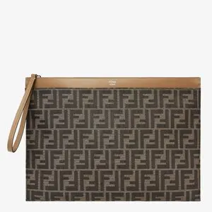 Fendi Large Flat Ff Pouch - Brown