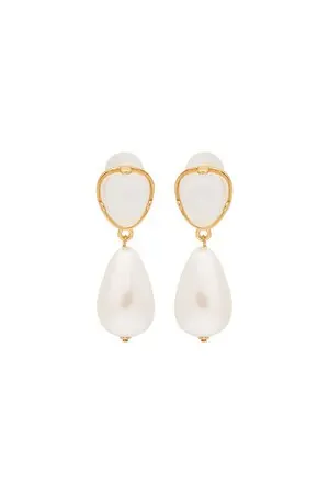 KENNETH JAY LANE Clear & Pearl Drop Pierced Earrings - Gold